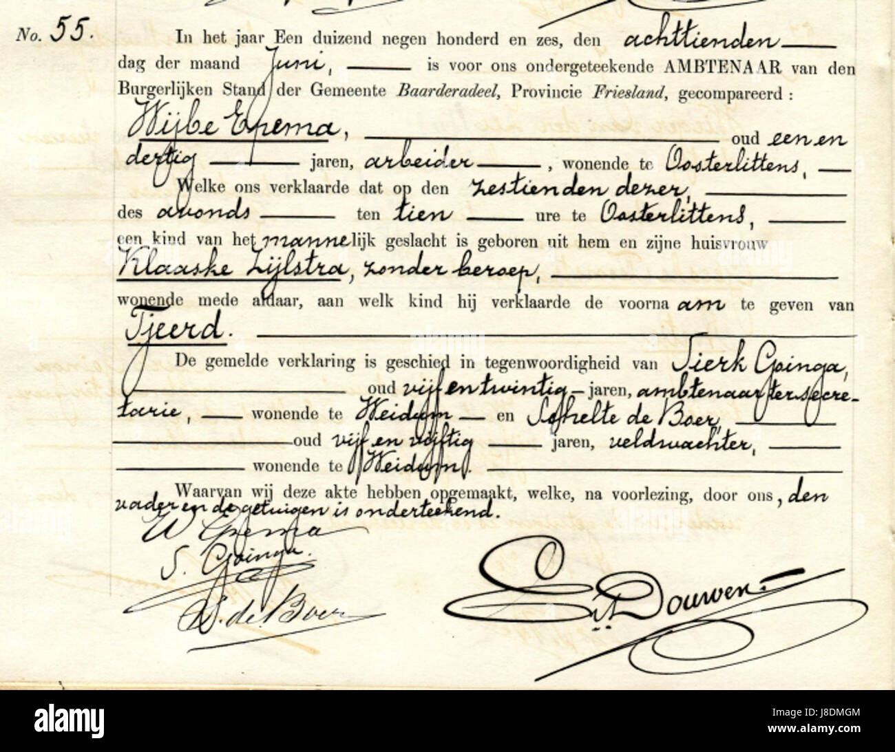 Geboorteakte Tjeerd Epema 18 06 1906 Stock Photo - Alamy