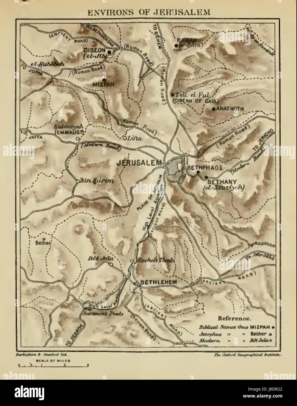 A historical map of the Jerusalem area, dated 1903, illustrating the ...