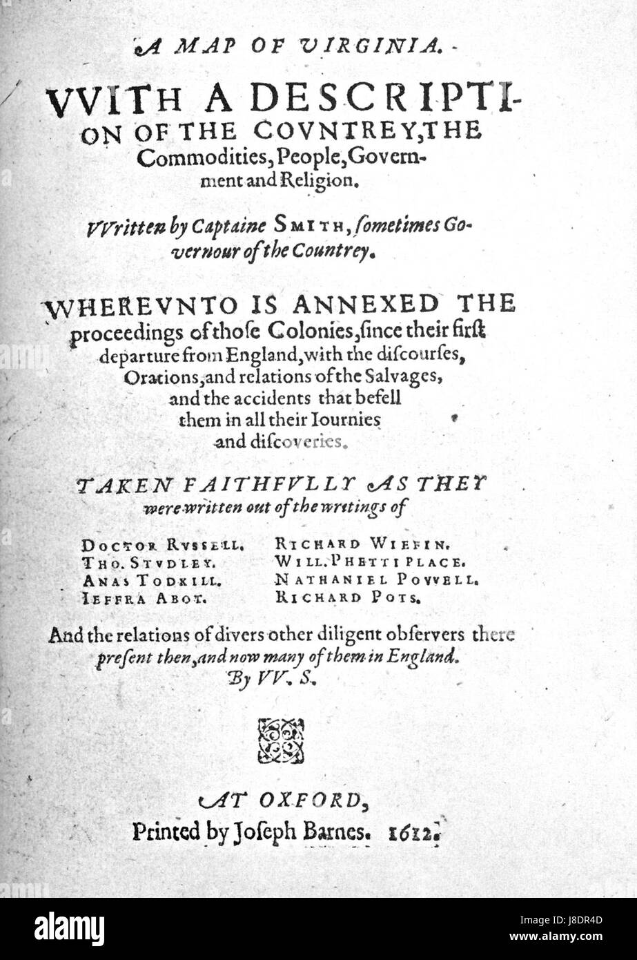 John Smith Map of Virginia TP 1612 Stock Photo - Alamy