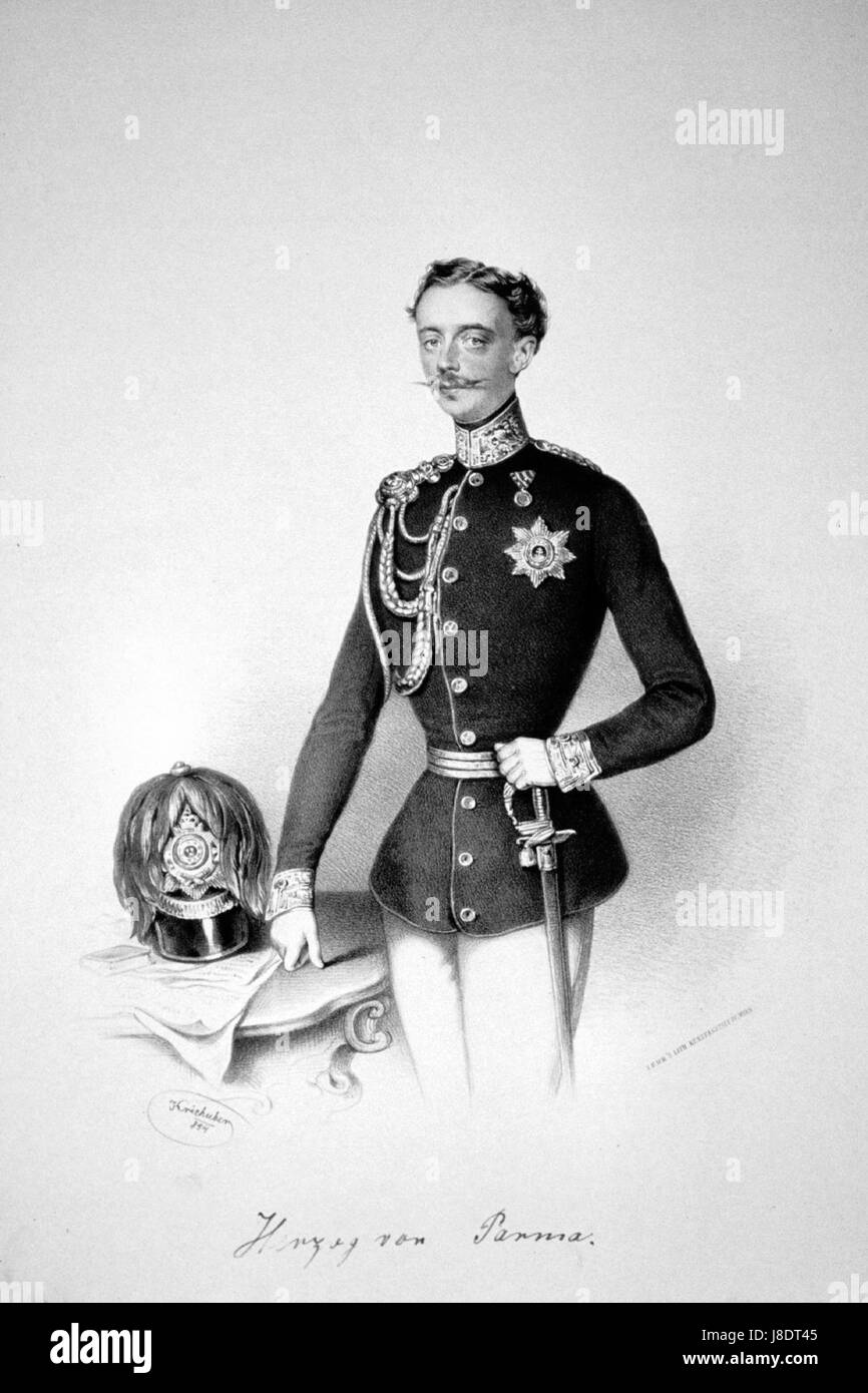 A lithograph of Karl III, the Duke of Parma, created to represent his ...