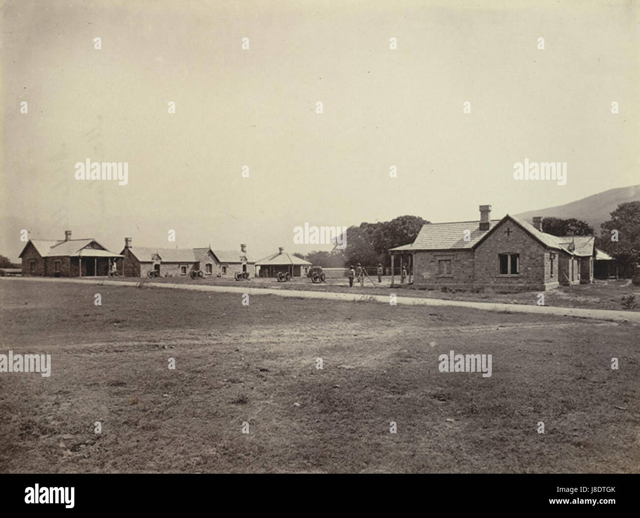 This historical photograph from 1865 depicts the mountain battery ...