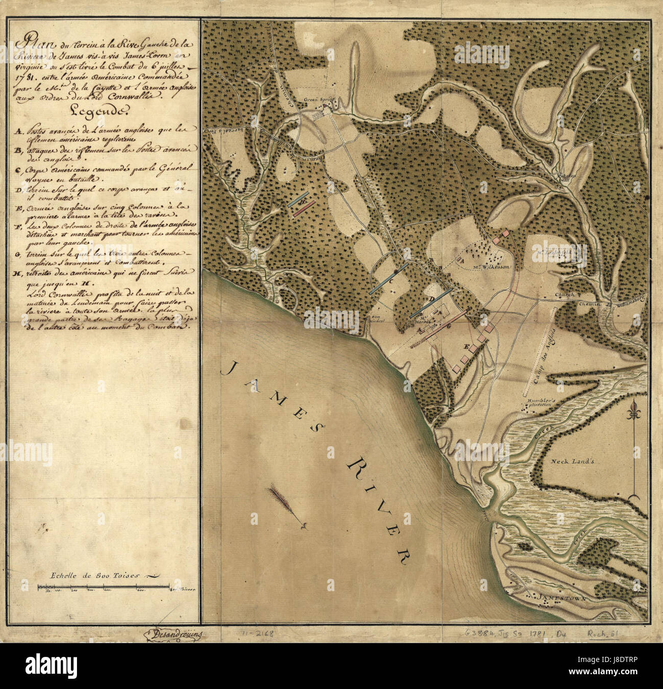 This historical map illustrates the Left Bank of the James River ...
