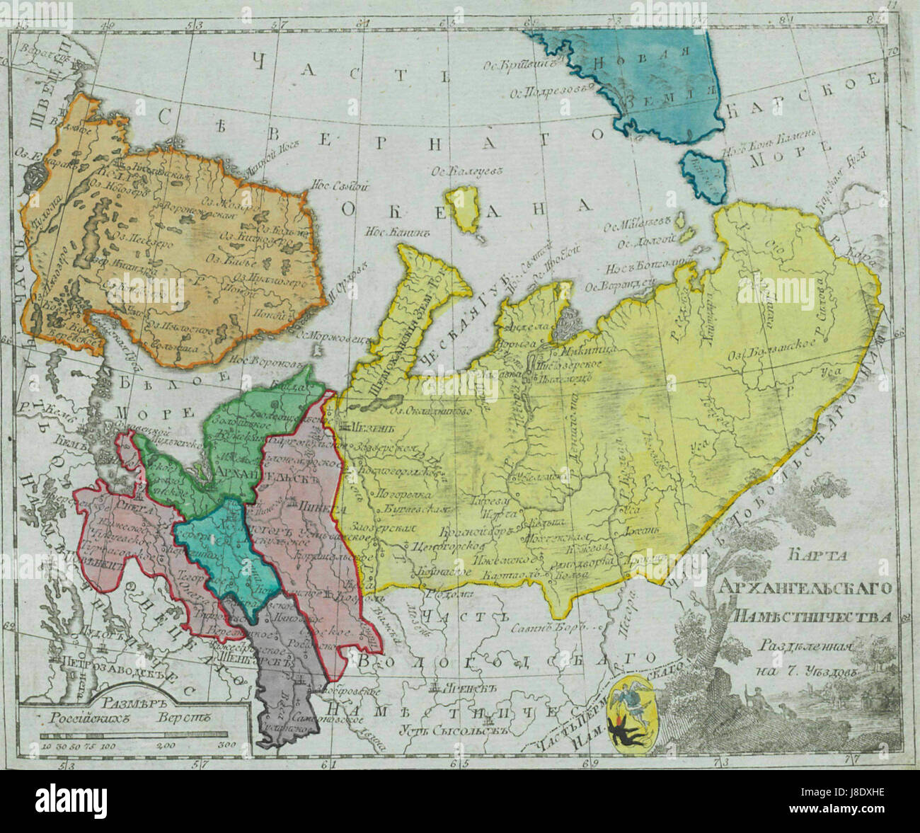This map from 1792 depicts the Arkhangelsk Namestnichestvo, a ...