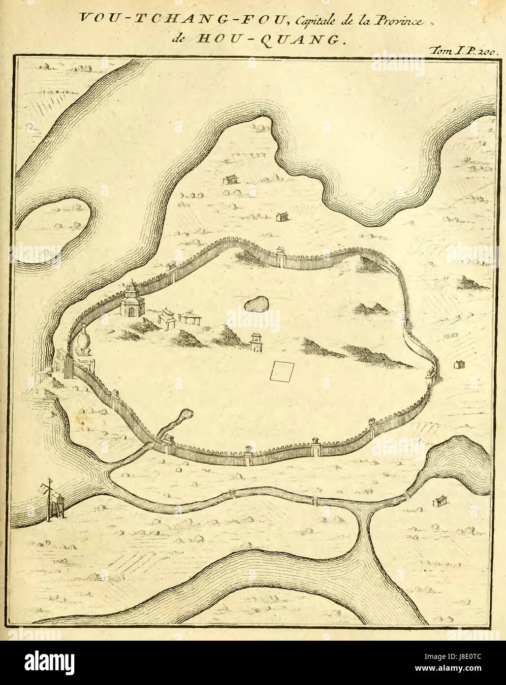 This title refers to a map created by Du Halde depicting Wuchang, a ...