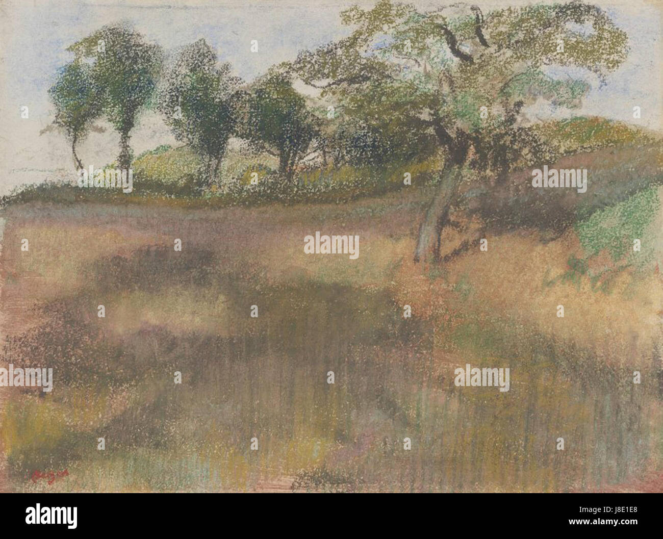 This artwork by Edgar Degas, 'Plowed Field Bordered by Trees,' was ...
