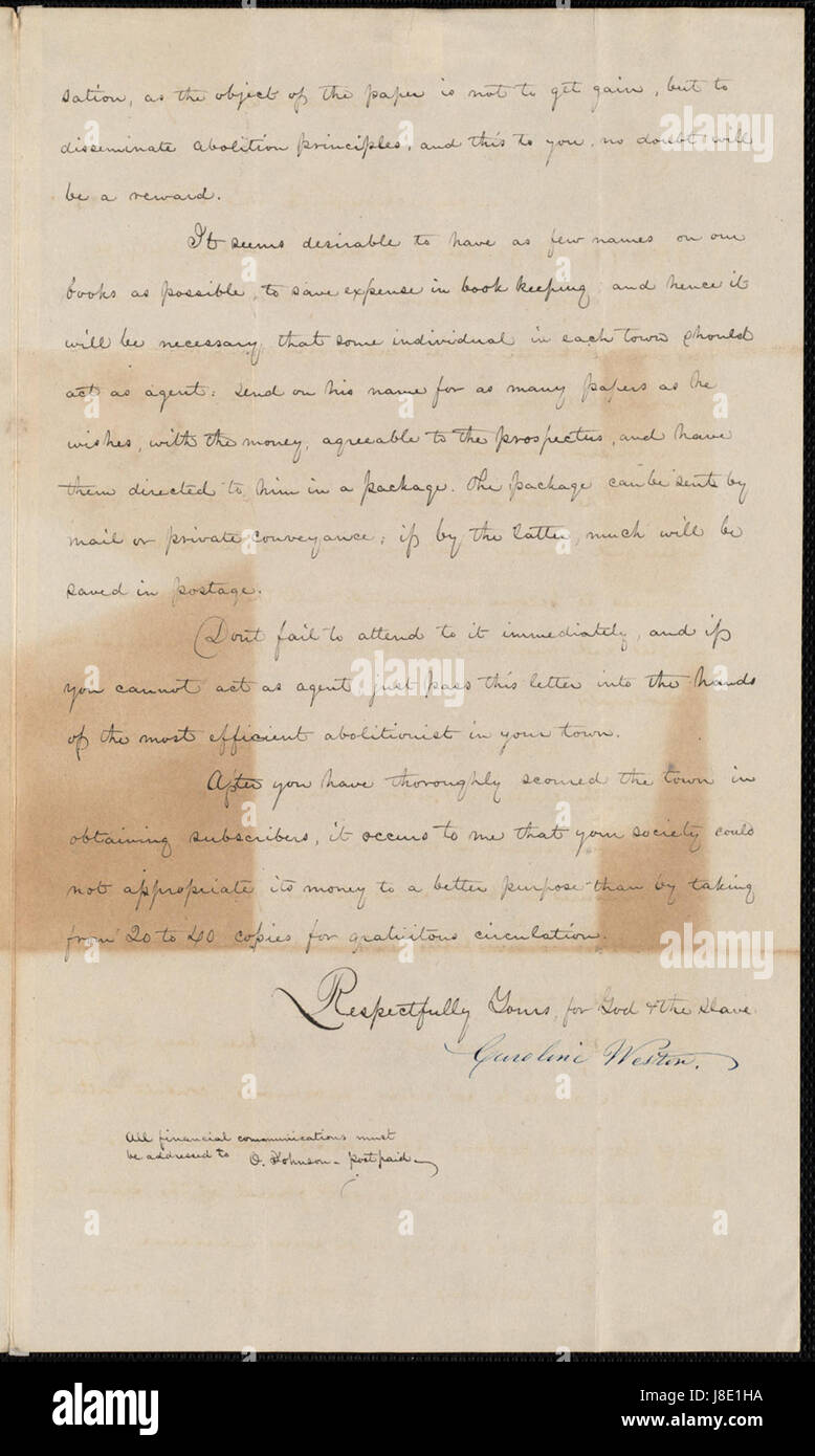 This letter, dated March 25, 1839, was written by Caroline Weston to an ...