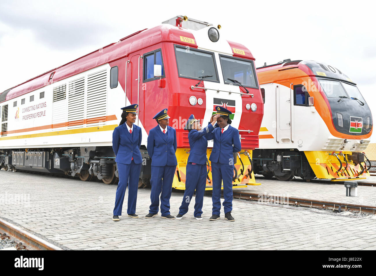 Nairobi, Kenya. 17th May, 2017. Kenyan female train driver Alice (2nd R ...