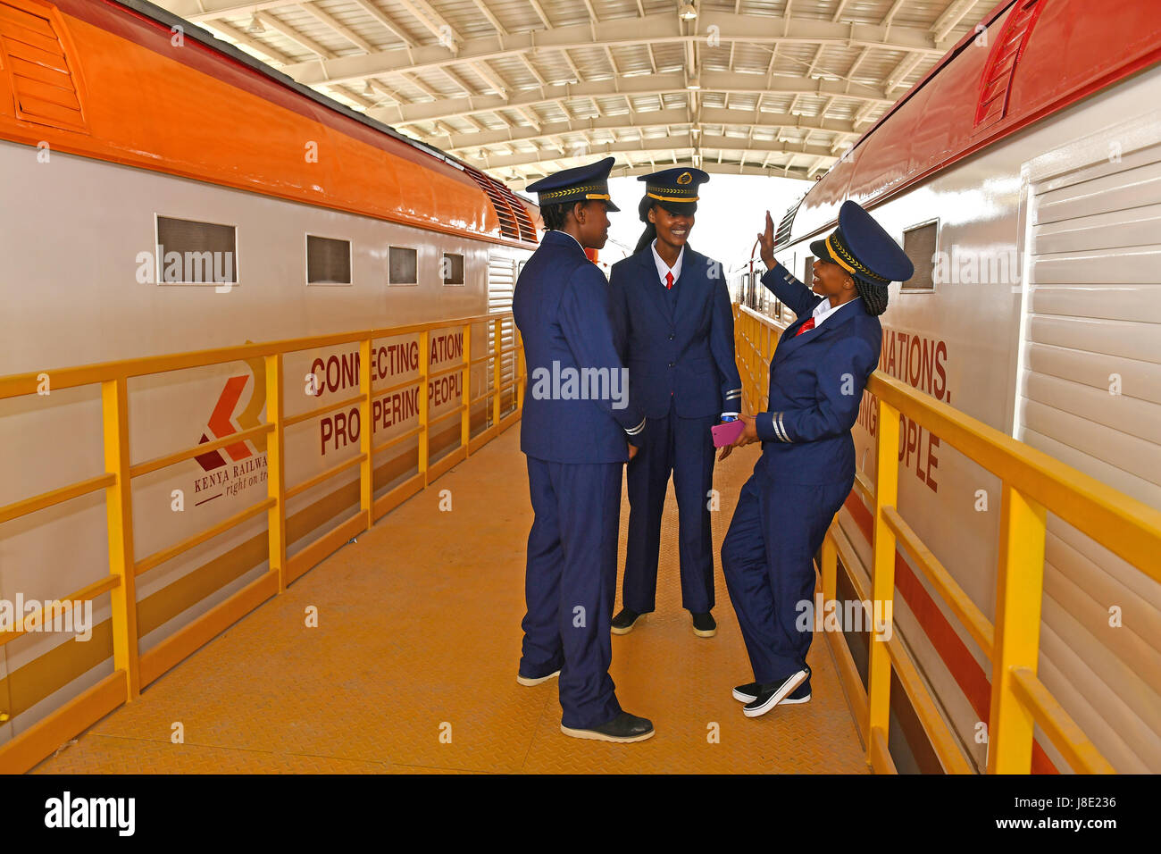 Nairobi, Kenya. 17th May, 2017. Kenyan female train drivers Alice (R ...