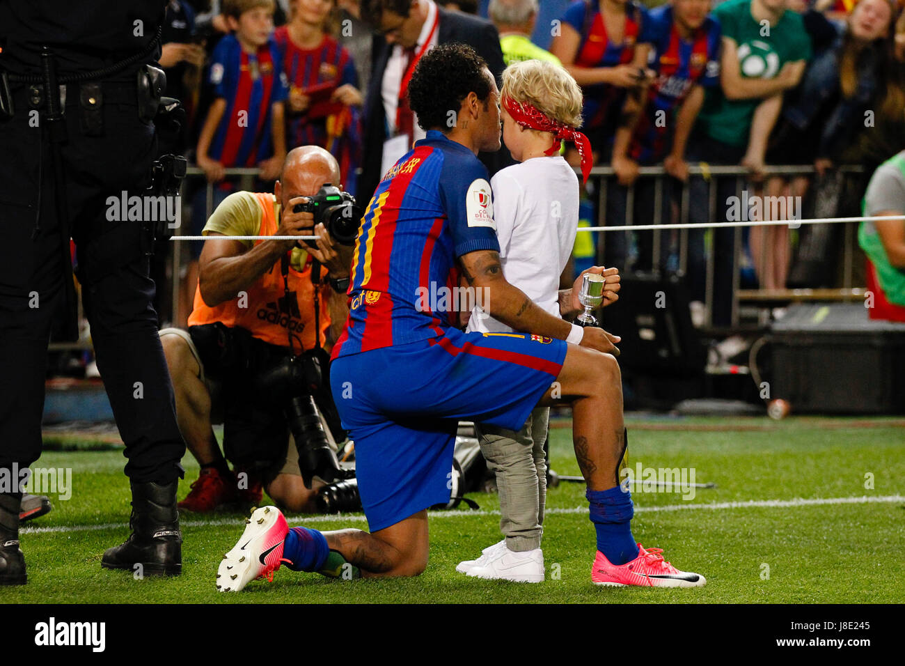 Players and their families celebrate victory Neymar Da Silva Santos Junior (11) FC Barcelona's ...