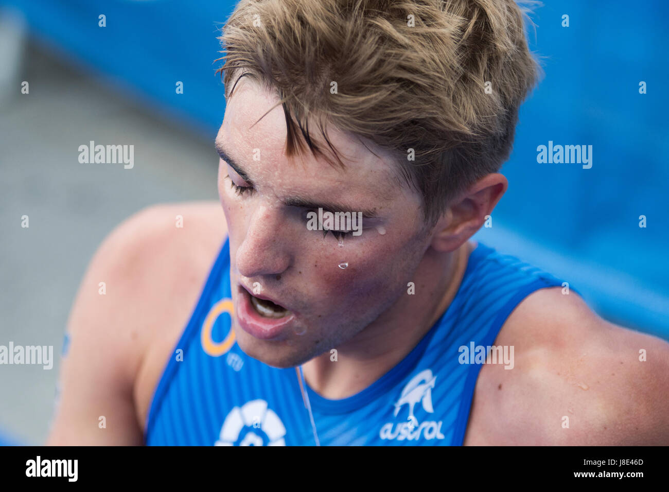 Madrid, Spain. 28th May, 2017. Spanish athlete after finish the ITU ...