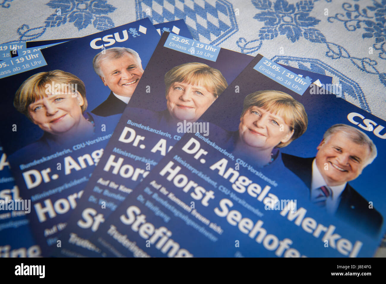 Flyers advertising the joint election campaign appearance of German ...