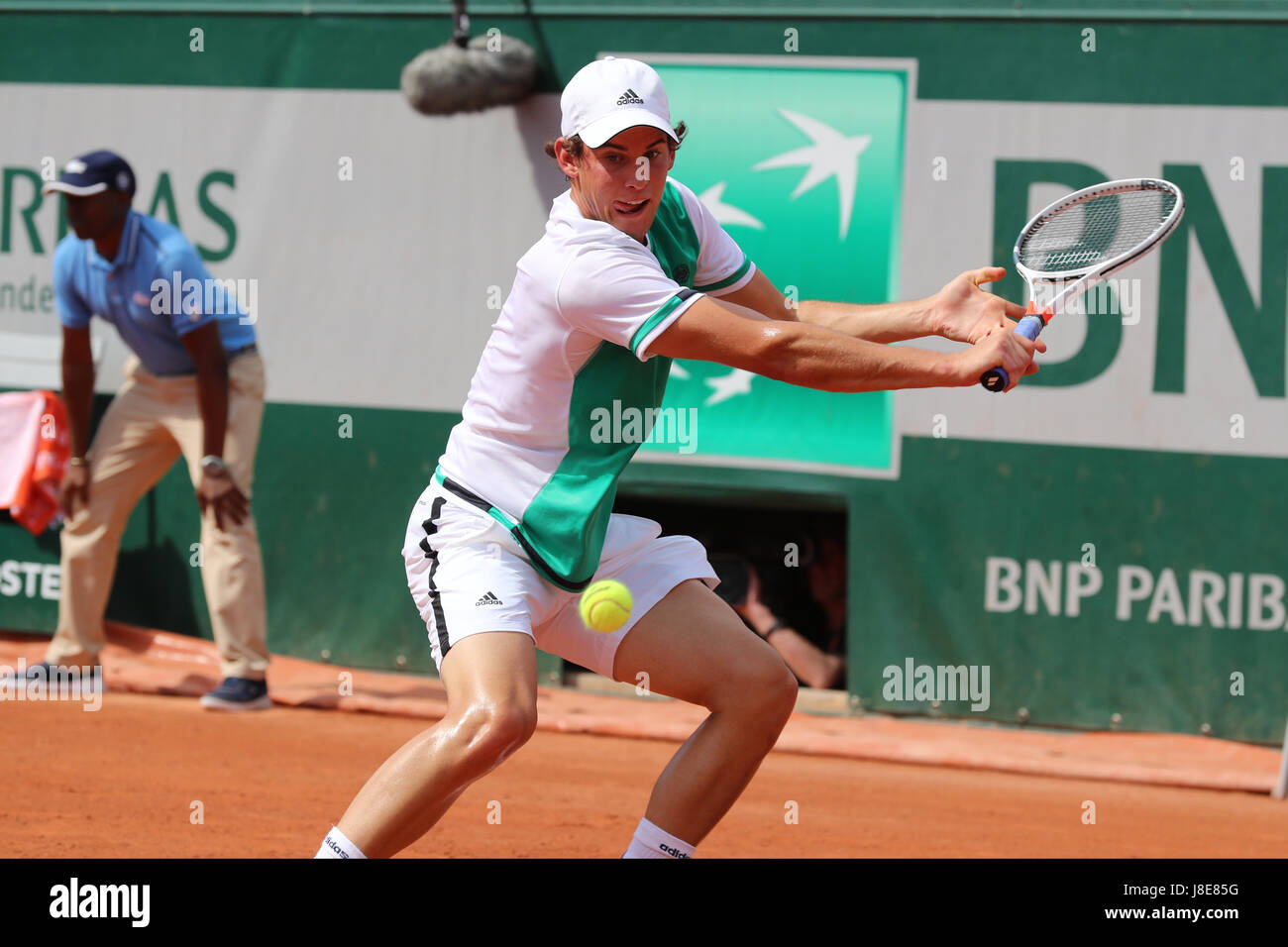 Paris, France. 28th May, 2017. Austrian tennis player Dominic Thiem is ...