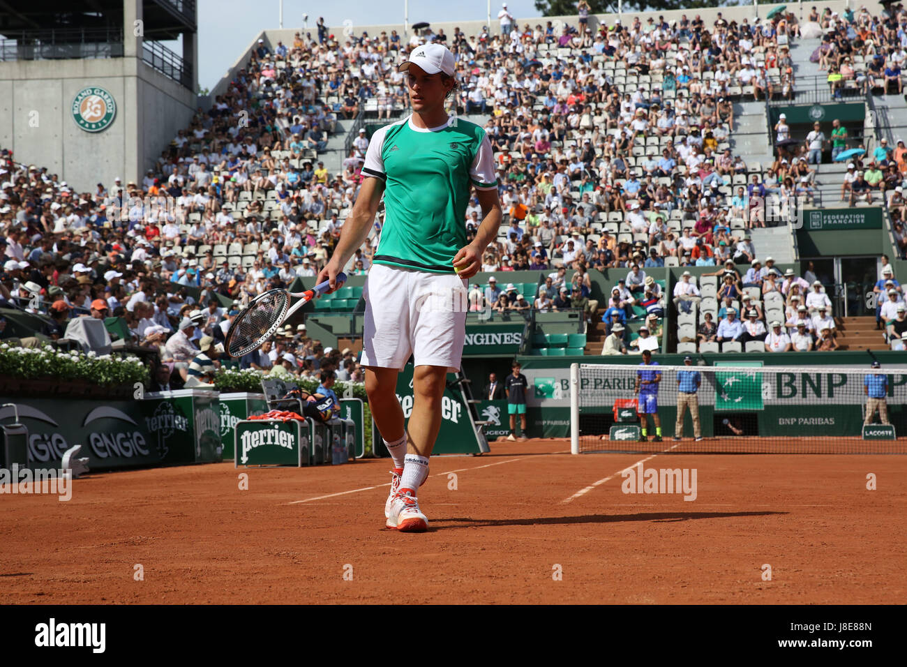 Paris, France. 28th May, 2017. Austrian tennis player Dominic Thiem is ...