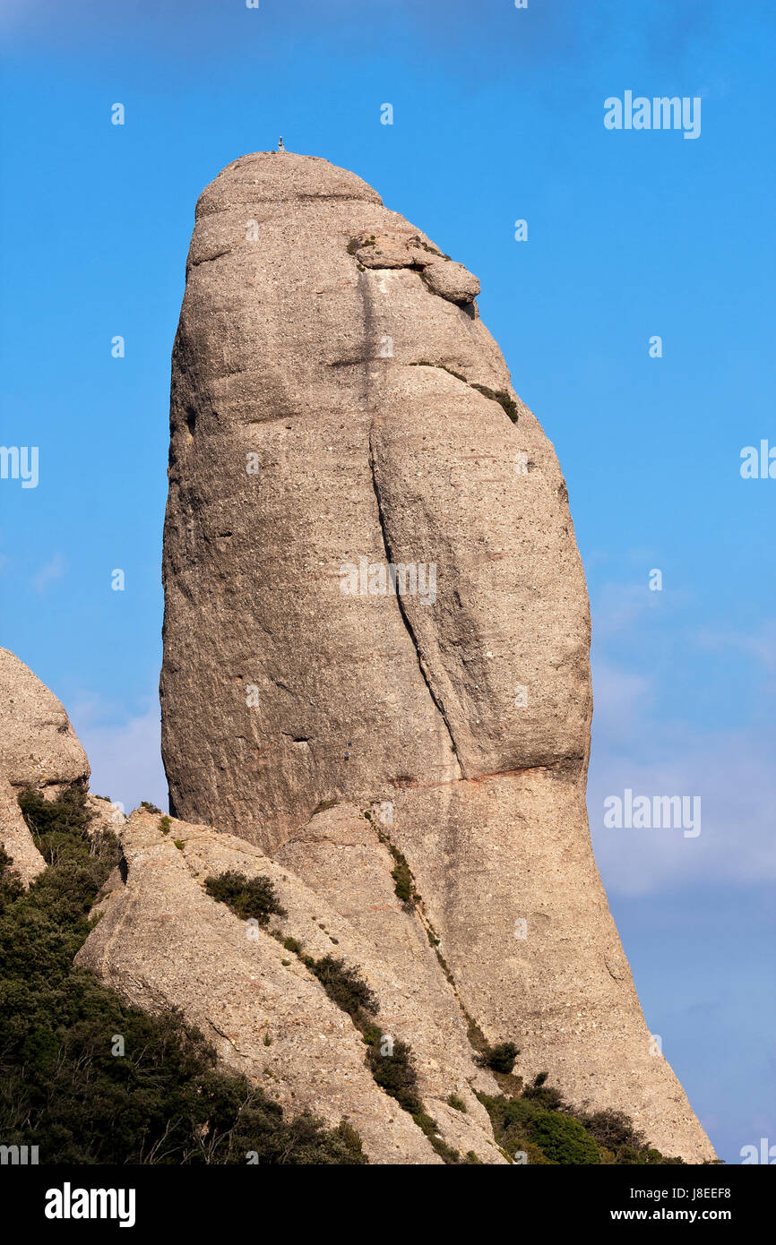 spain, rock, excursion, montserrat, mountain, lawn, green, forest, blue ...