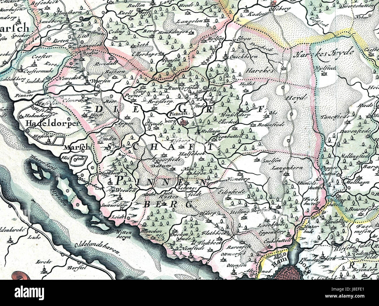 This historical map shows the Grafschaft Pinneberg region, located in ...