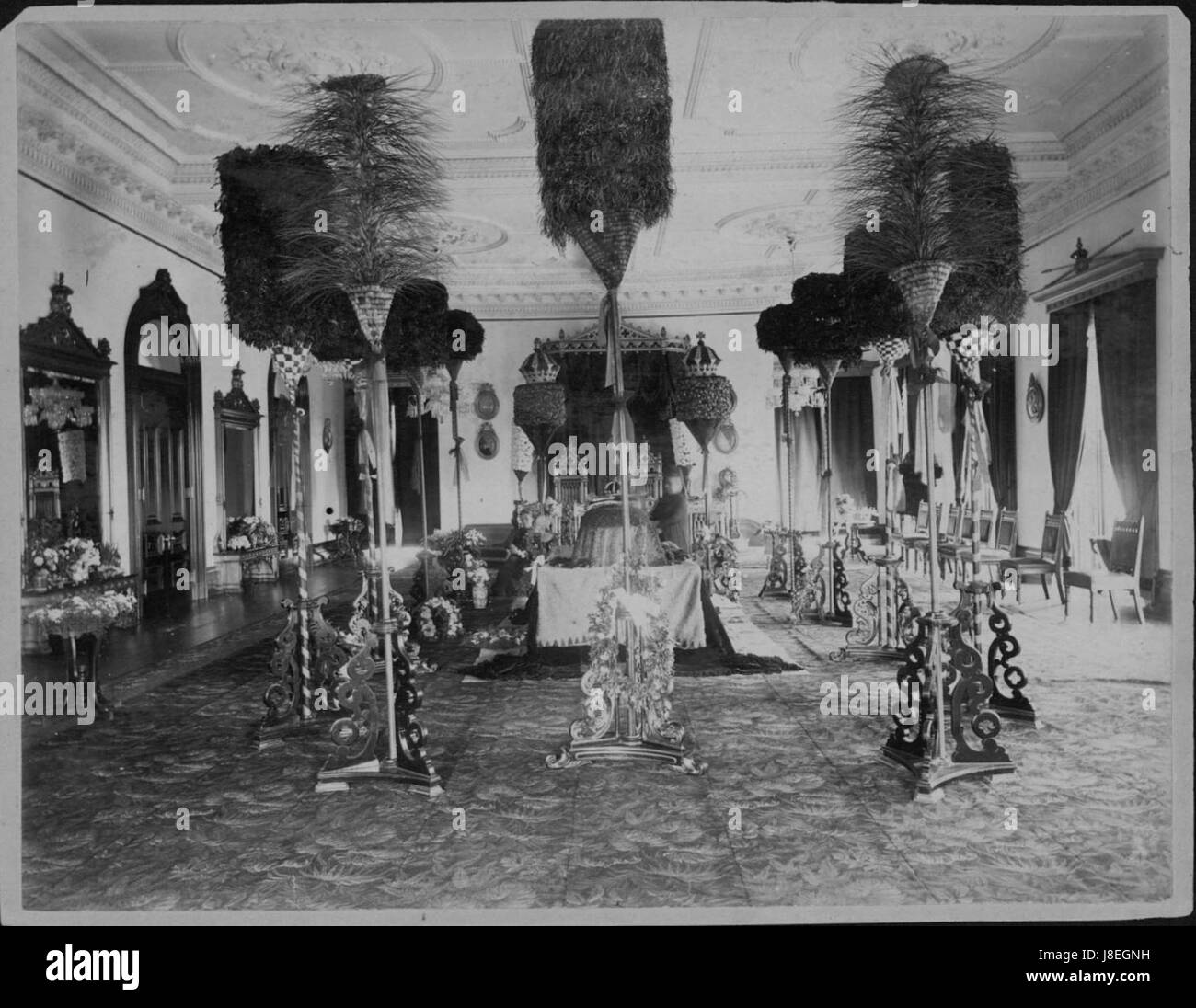 An image showing King Kalakaua of Hawaii lying in state, a moment of ...