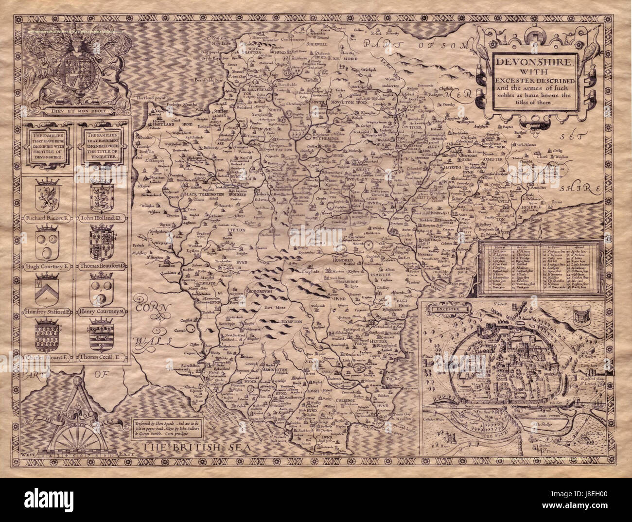 John Speed Map of Devonshire 1610 001 Stock Photo - Alamy
