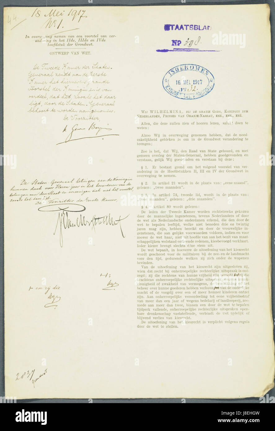 The 1917 Dutch constitutional amendment (Grondwetswijziging) marks a ...