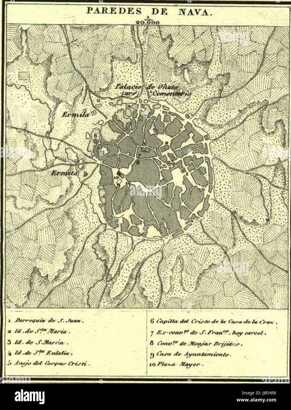 Map of Paredes de Nava, created in 1852 by Francisco Coello, depicting ...