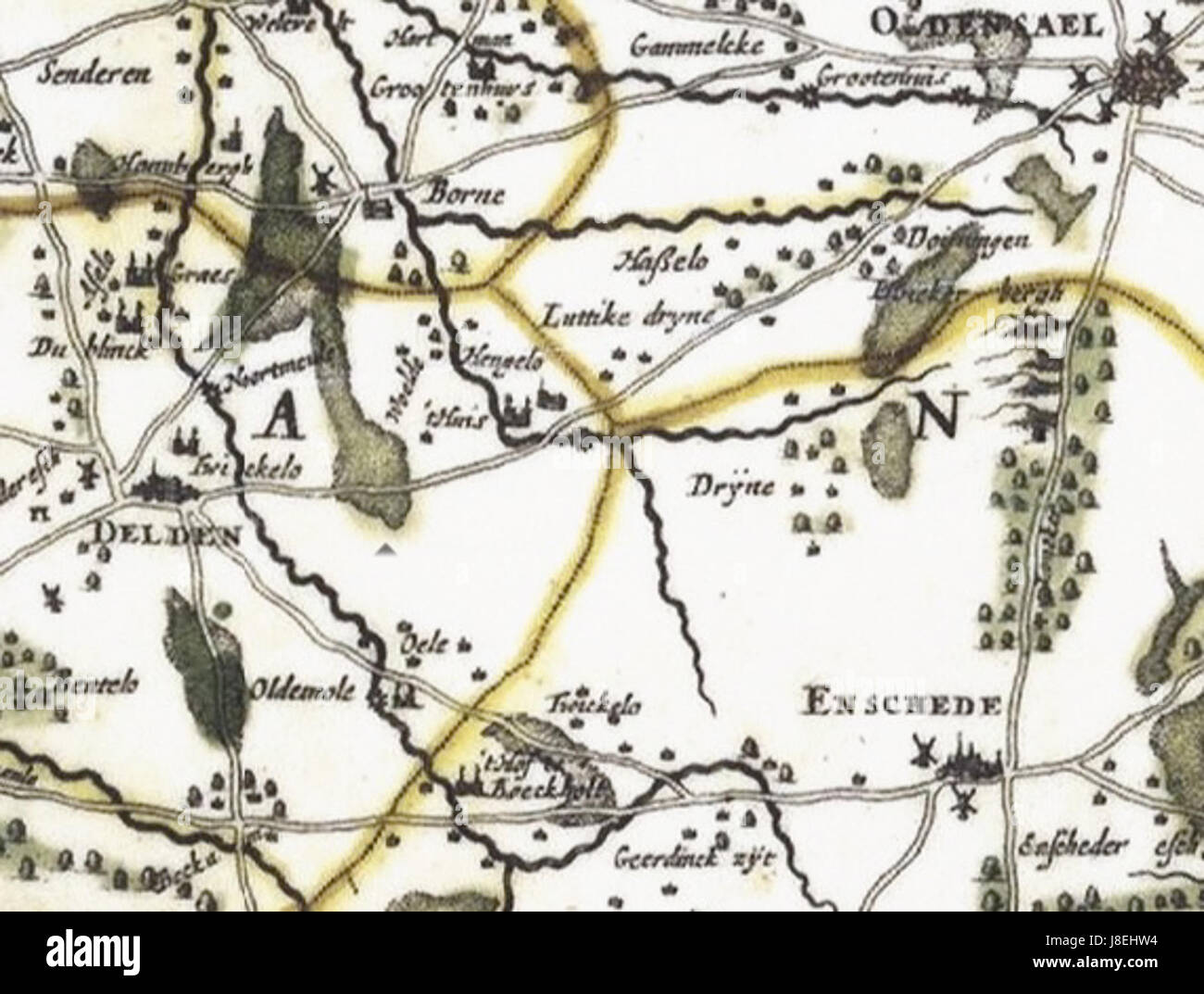 The 1670 map of Hengelo, a town in the Netherlands, offers a historical ...