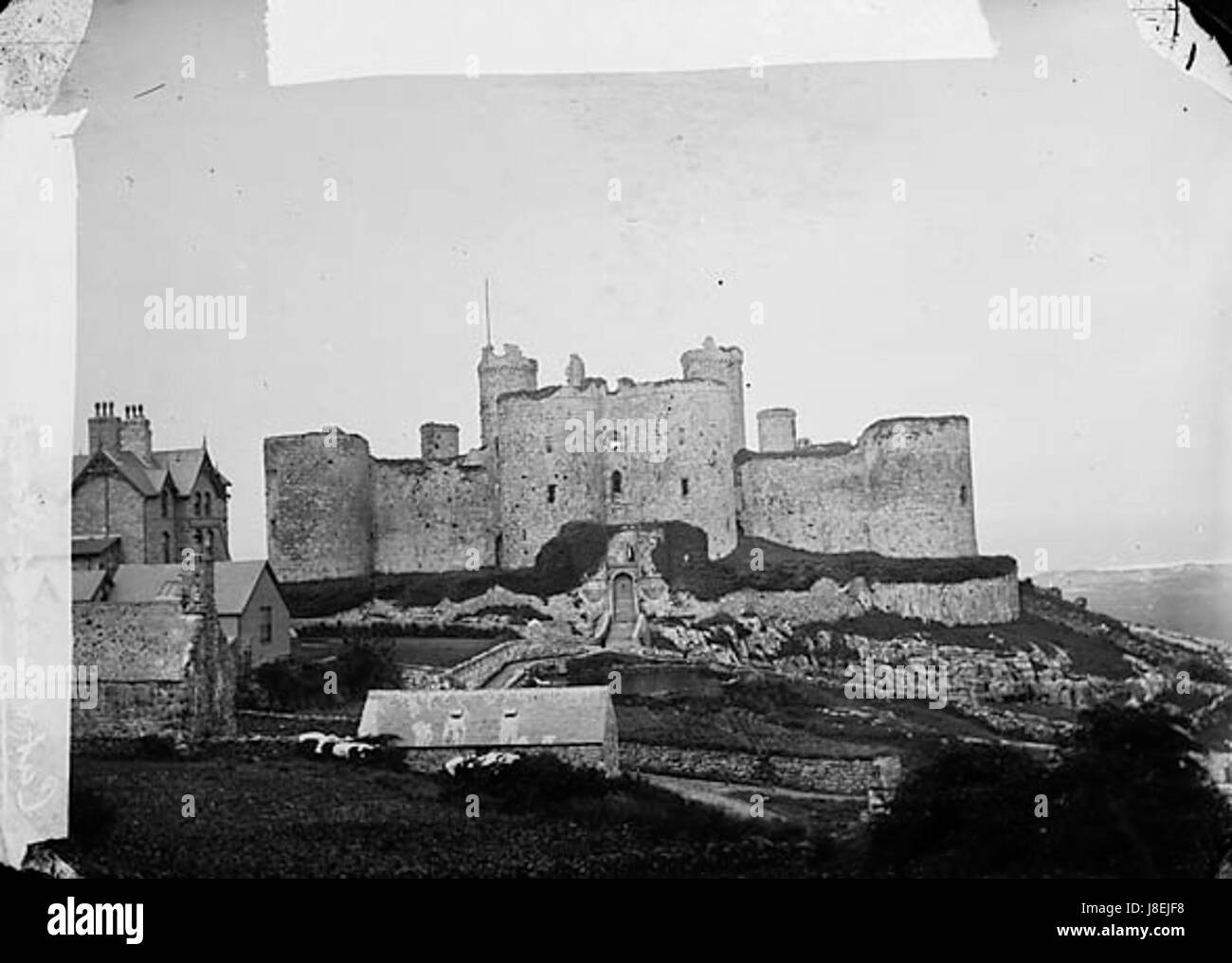 Harlech Castle, located in Gwynedd, Wales, is a well-preserved medieval ...