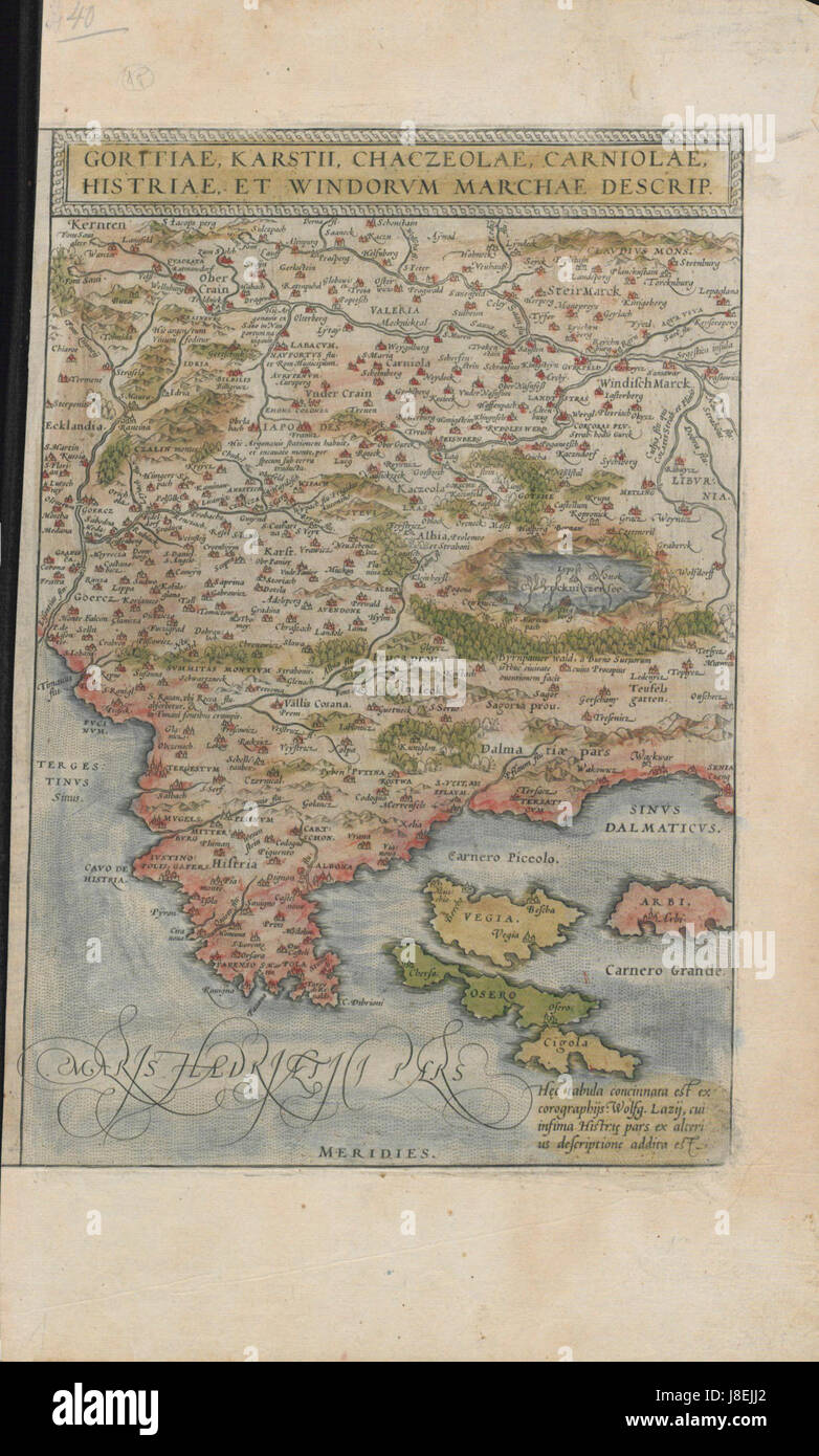 This 1584 map describes regions in the historical area of Carniola, now ...