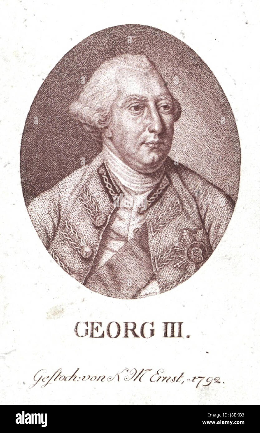 Portrait of King George III of England, focusing on his features and ...