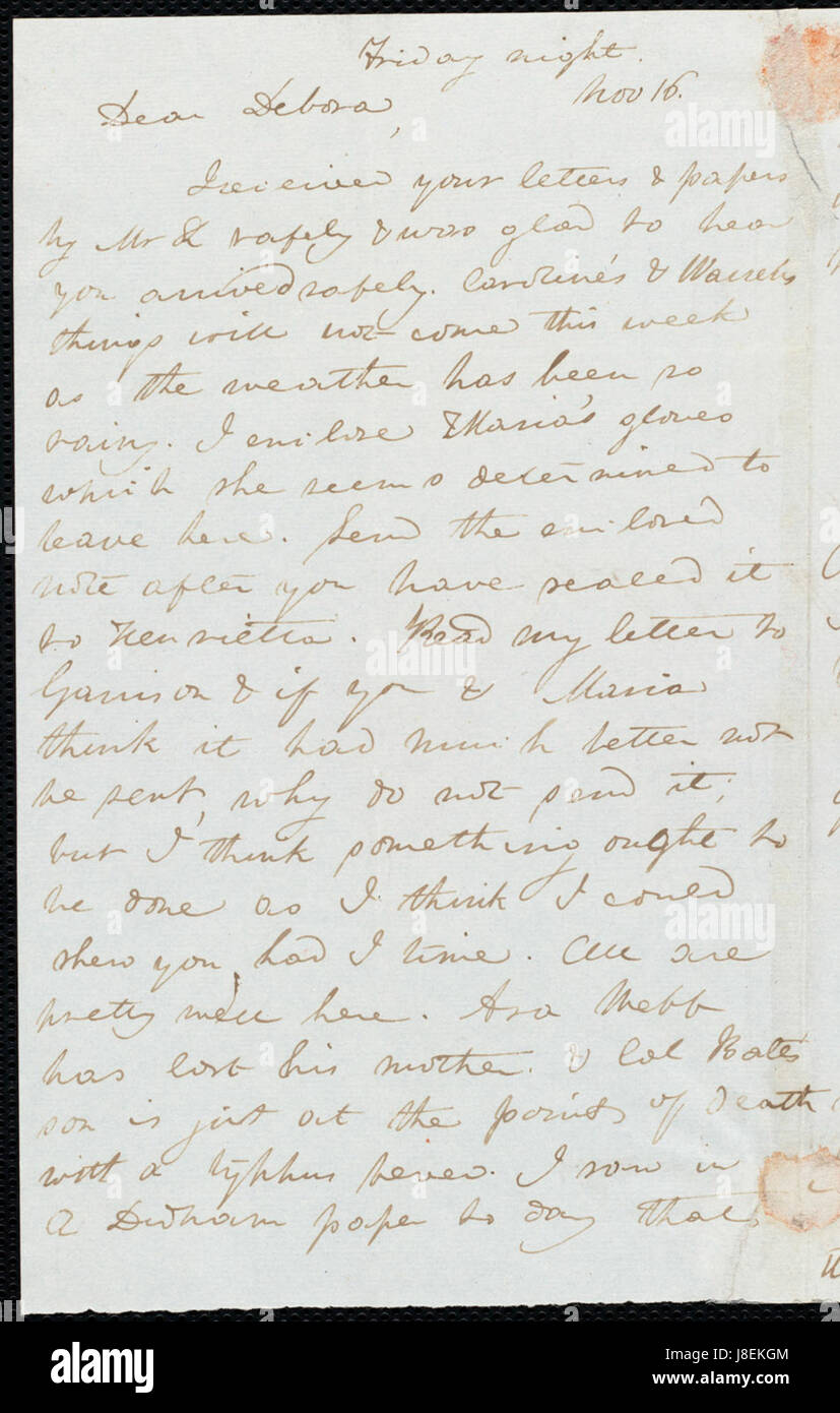 This letter, dated Friday, November 16, 1838, is from Anne Warren ...