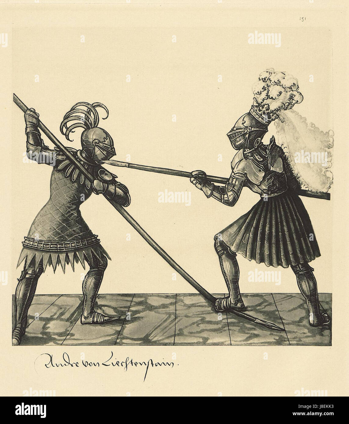 Reproduction of 'Freydal' illustration, Plate 151, depicting medieval ...