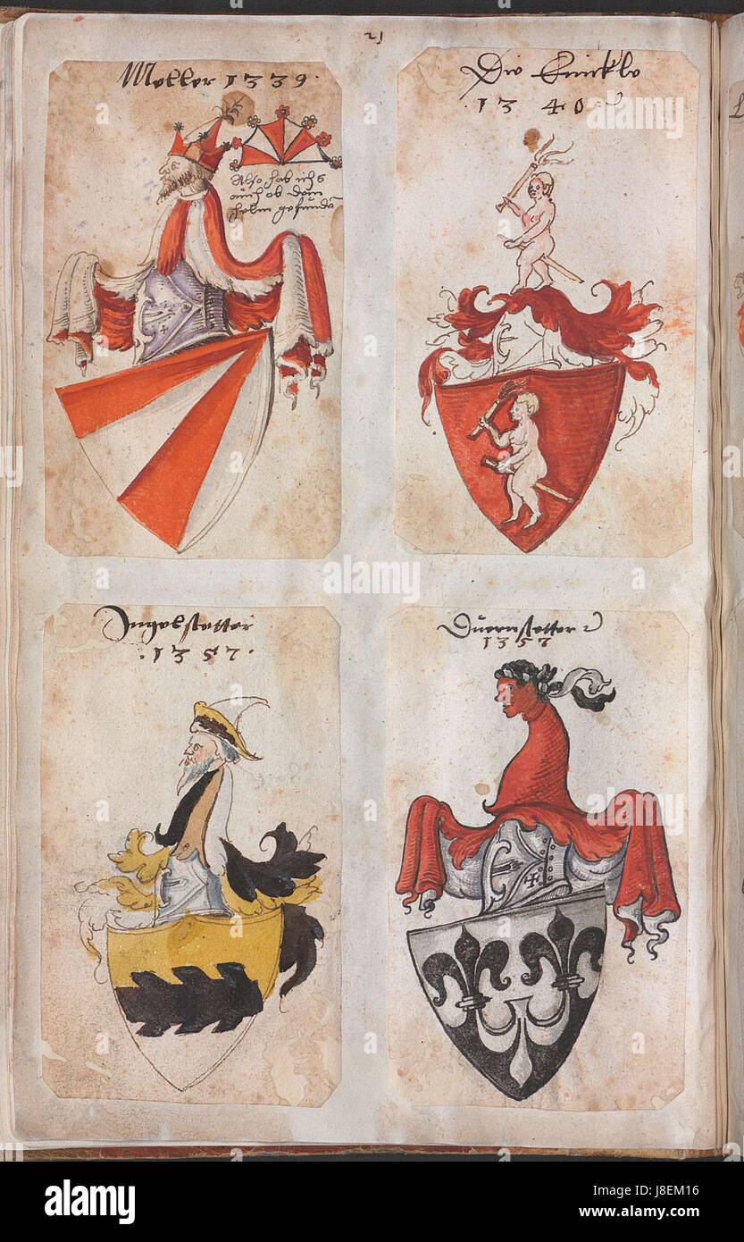 An entry from Hylmairs Wappenbuch, a heraldic book, featuring coats of ...