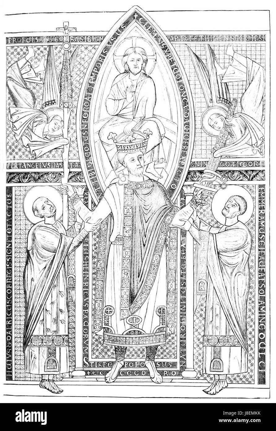 This image represents a figure from an illuminated manuscript as shown ...