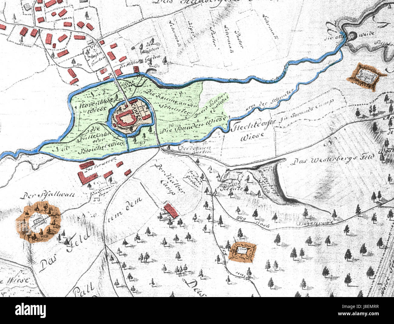 This map, dated 1740, shows the location of Flechtorf with Burg Campen ...