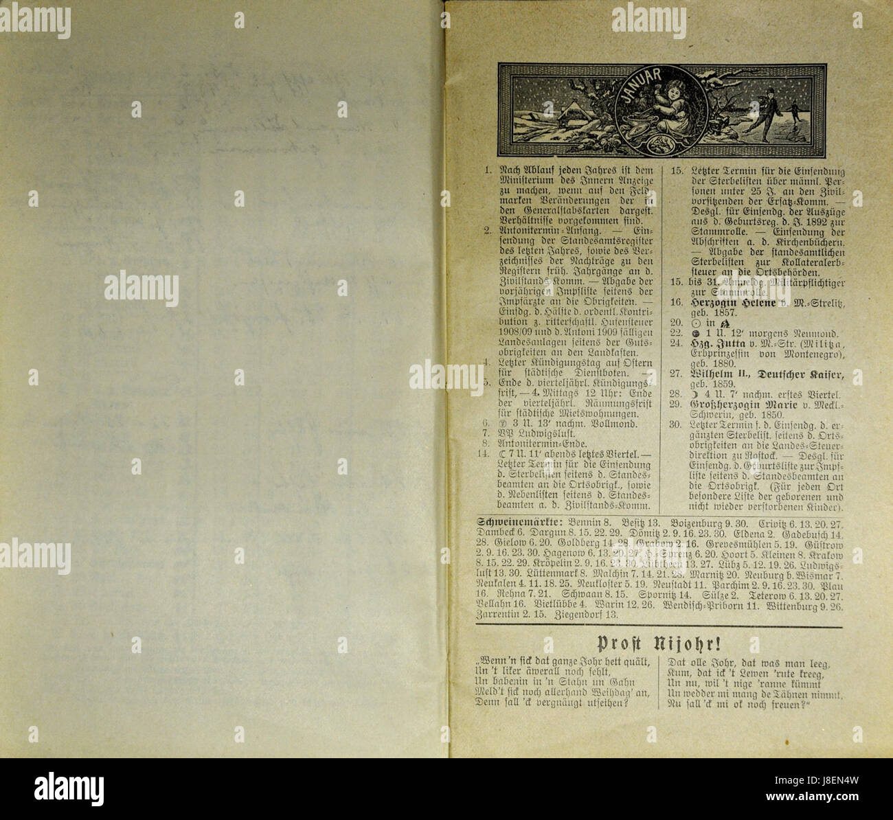 The Mecklenburgischer Kalender 1909 is a German calendar from the early ...
