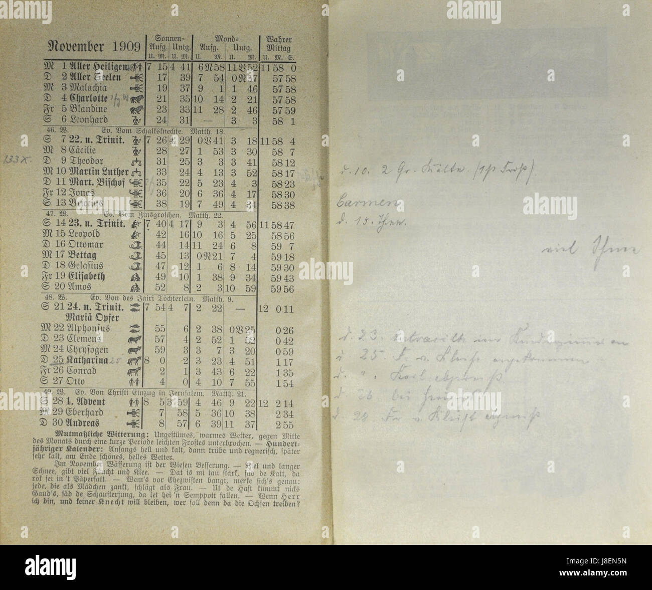 The Mecklenburgischer Kalender (Mecklenburg Calendar) from 1909 is a ...