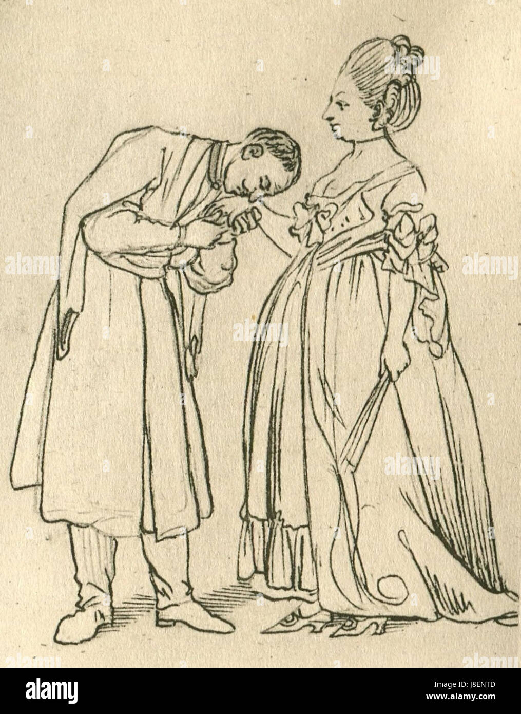 'Handkuss' (Hand Kiss) is a 1780 engraving by Daniel Chodowiecki ...