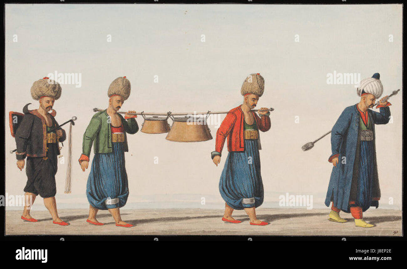 The Janissaries, elite soldiers of the Ottoman Empire, are depicted ...