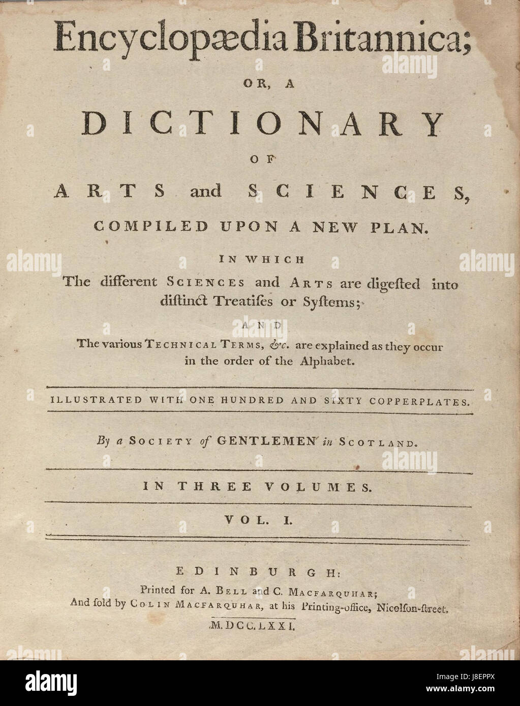 The title page of the 1771 edition of the *Encyclopaedia Britannica ...