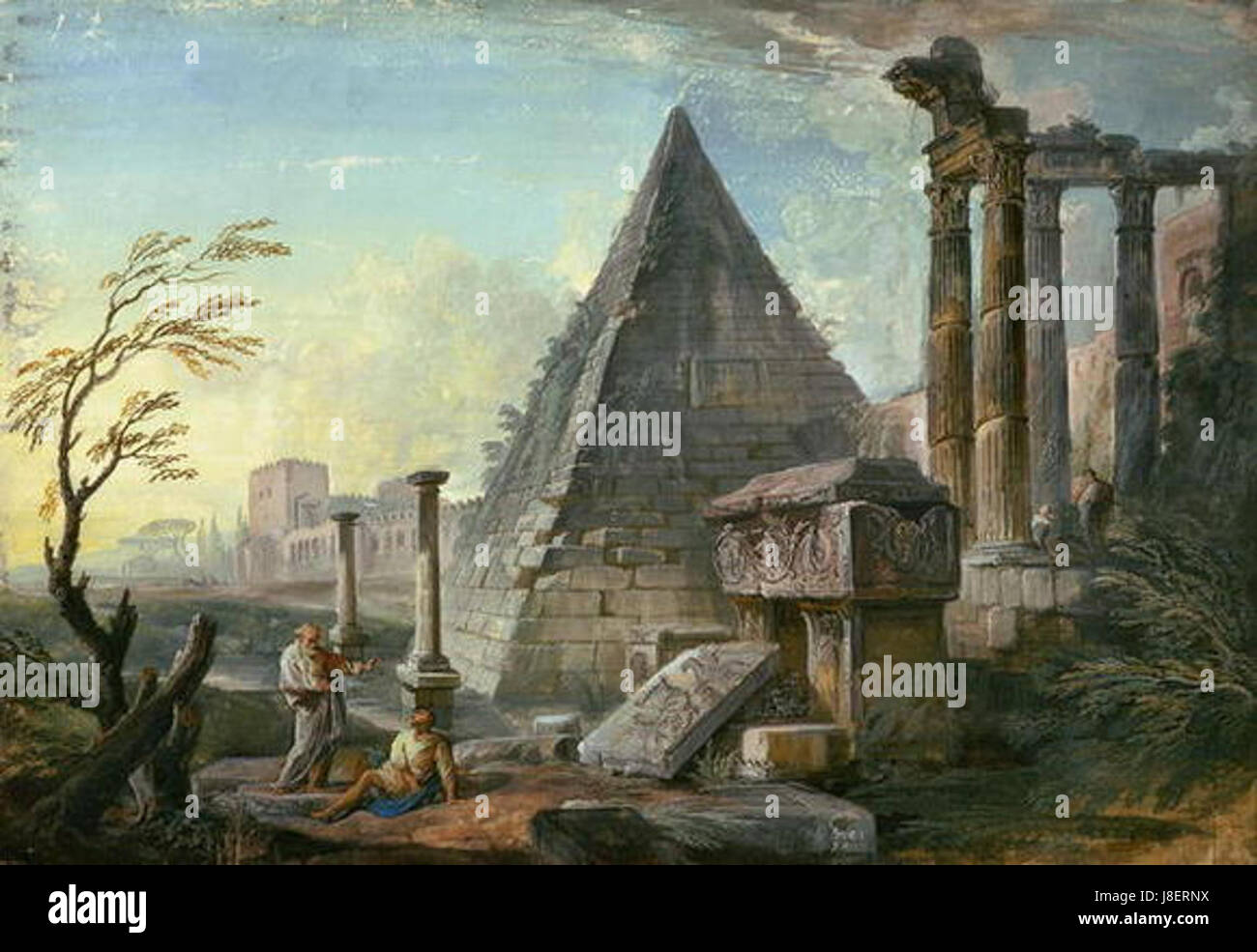 Jean Baptiste Lallemand Pyramid of Caius Cestius at Rome Stock Photo ...