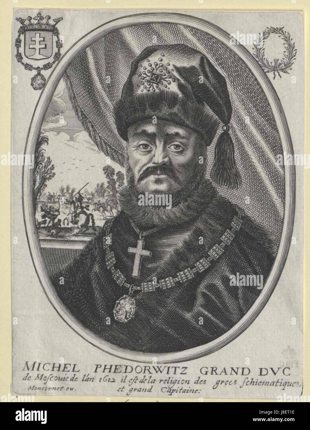 This engraving depicts Michael I of Russia, the first Romanov tsar, who ...