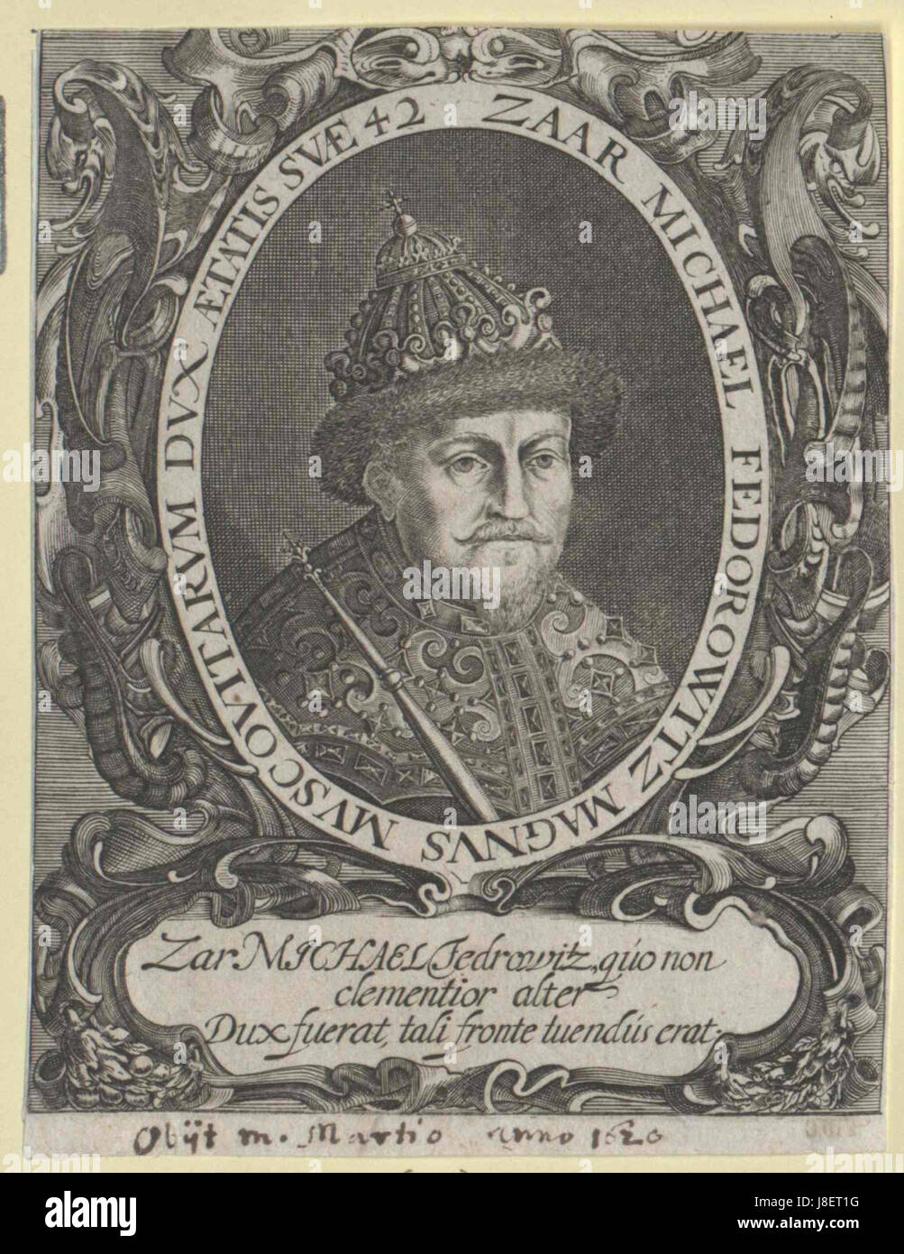 An engraving depicting Michael I of Russia, who reigned from 1613 to ...