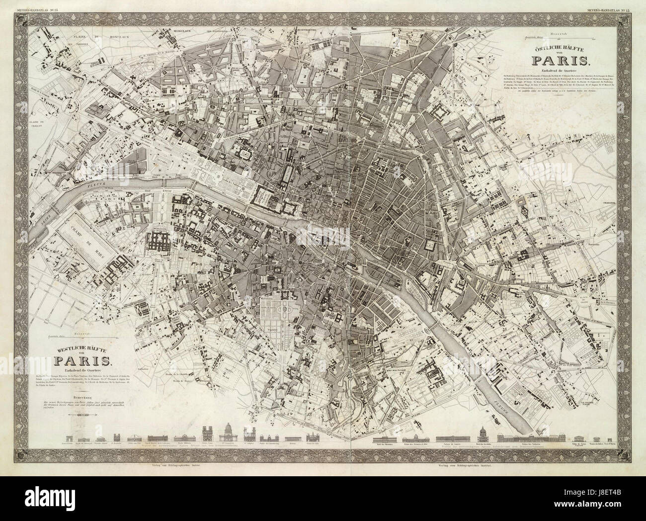 This 1860 map by Joseph Meyer illustrates the western half of Paris ...