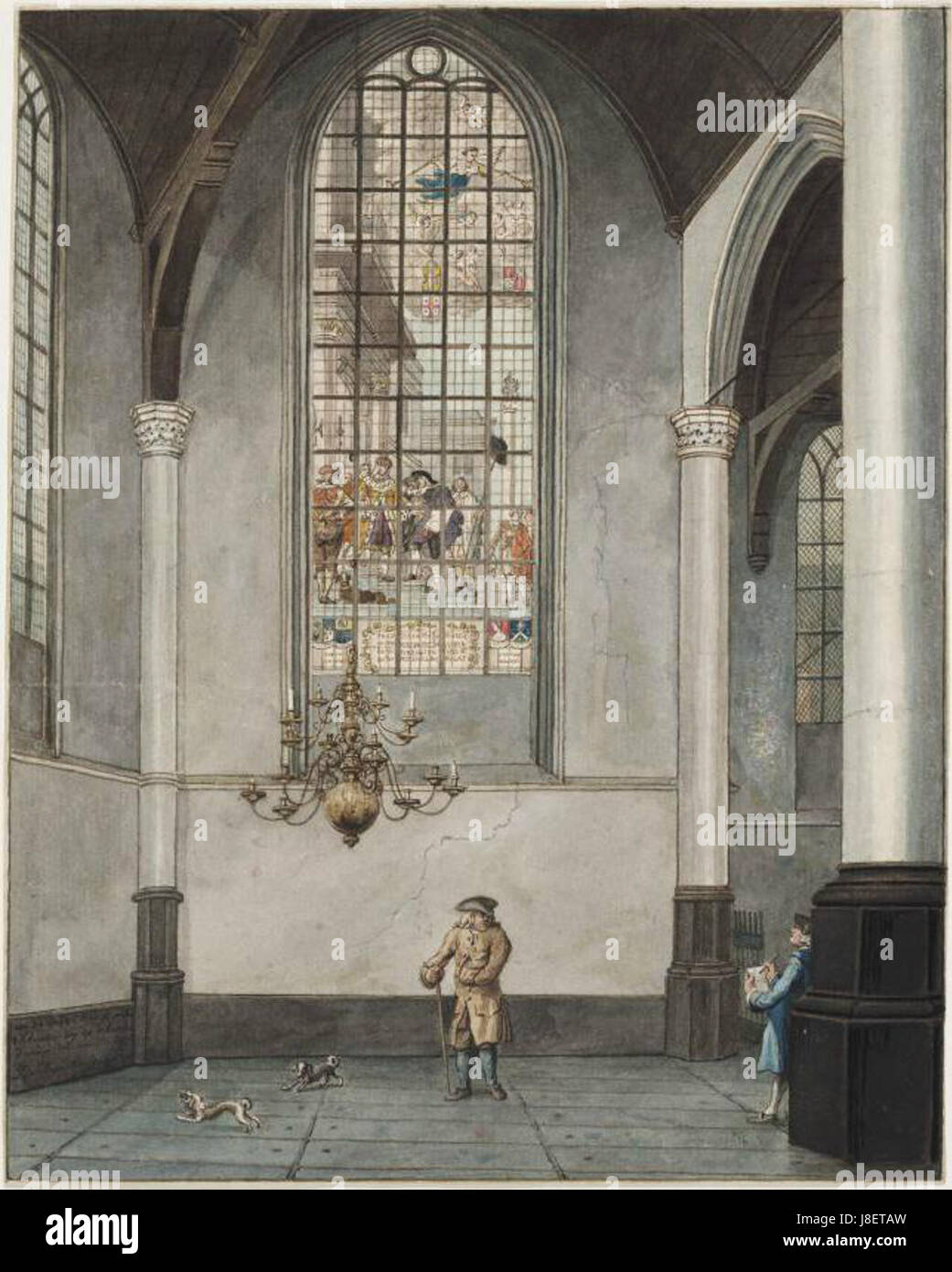 Interieur Oude Kerk Amsterdam met zelfportret van Jan Schouten (1716 ...