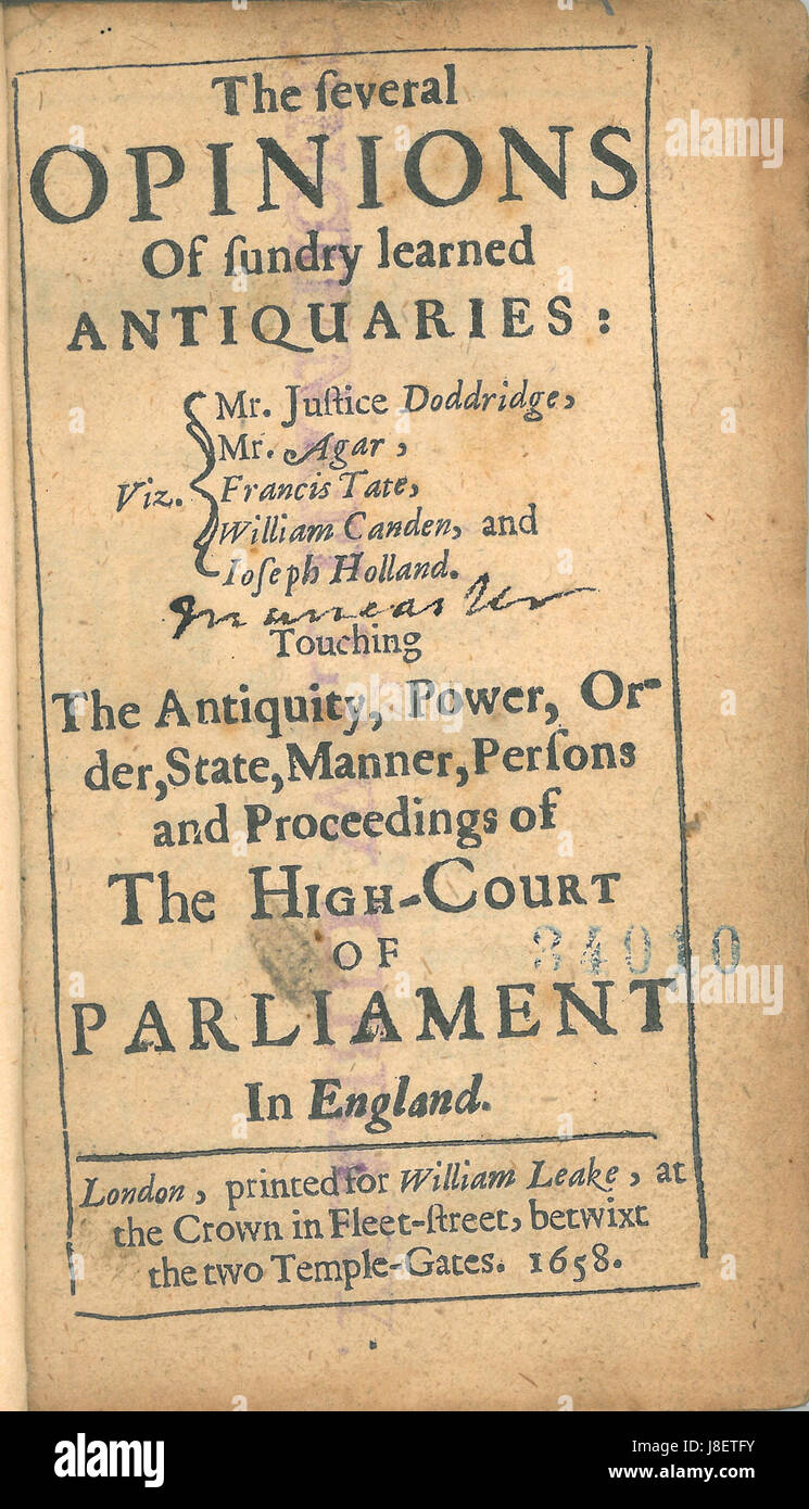 John Doddridge, The Several Opinions of Sundry Learned Antiquaries ...