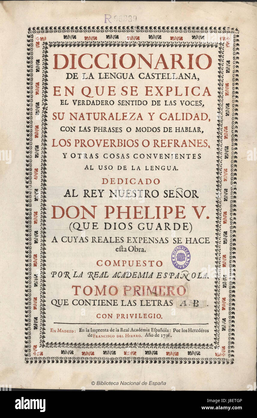 The 'Diccionario de la lengua castellana' (Dictionary of the Spanish ...