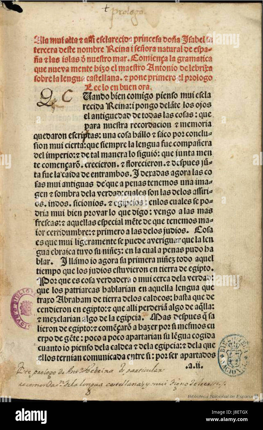 Gramatica castellana Nebrija 1492 Stock Photo - Alamy