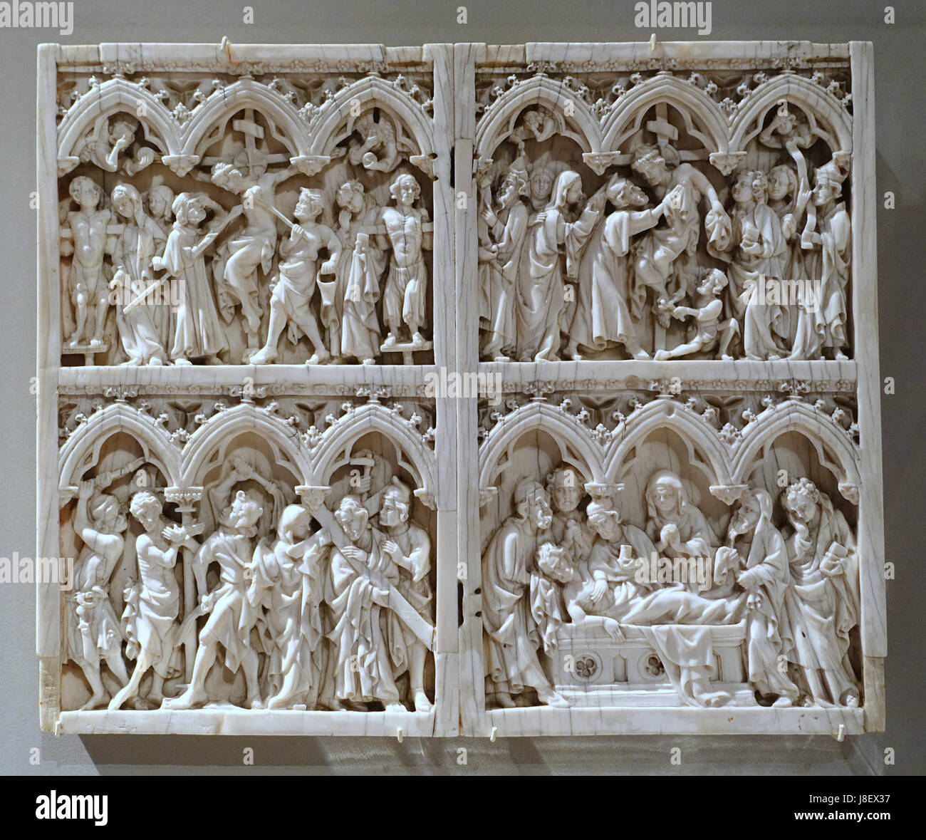 This ivory diptych, likely from the Rhineland region, depicts scenes ...