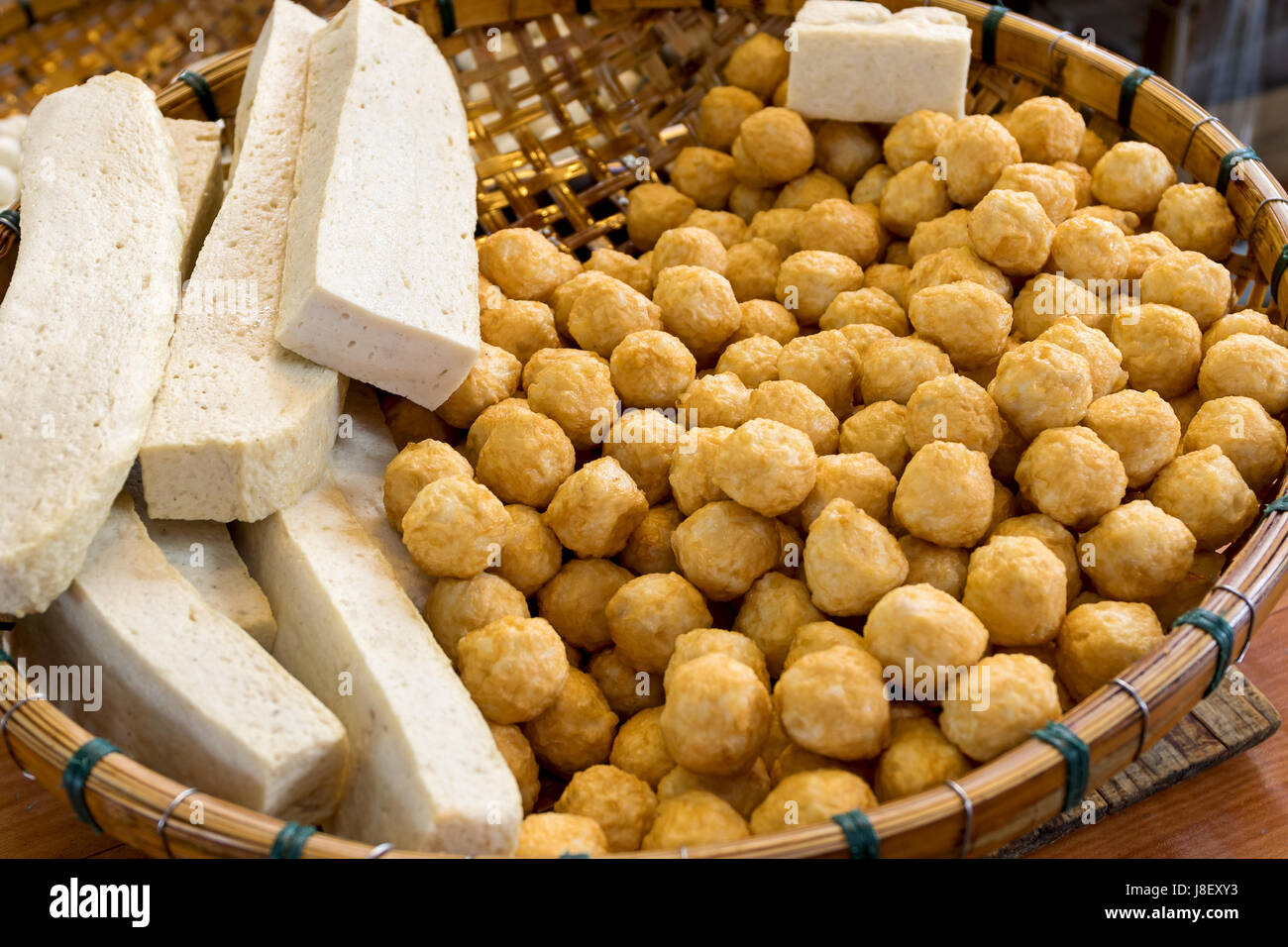 Fried fish ball on bamboo Basket Stock Photo - Alamy