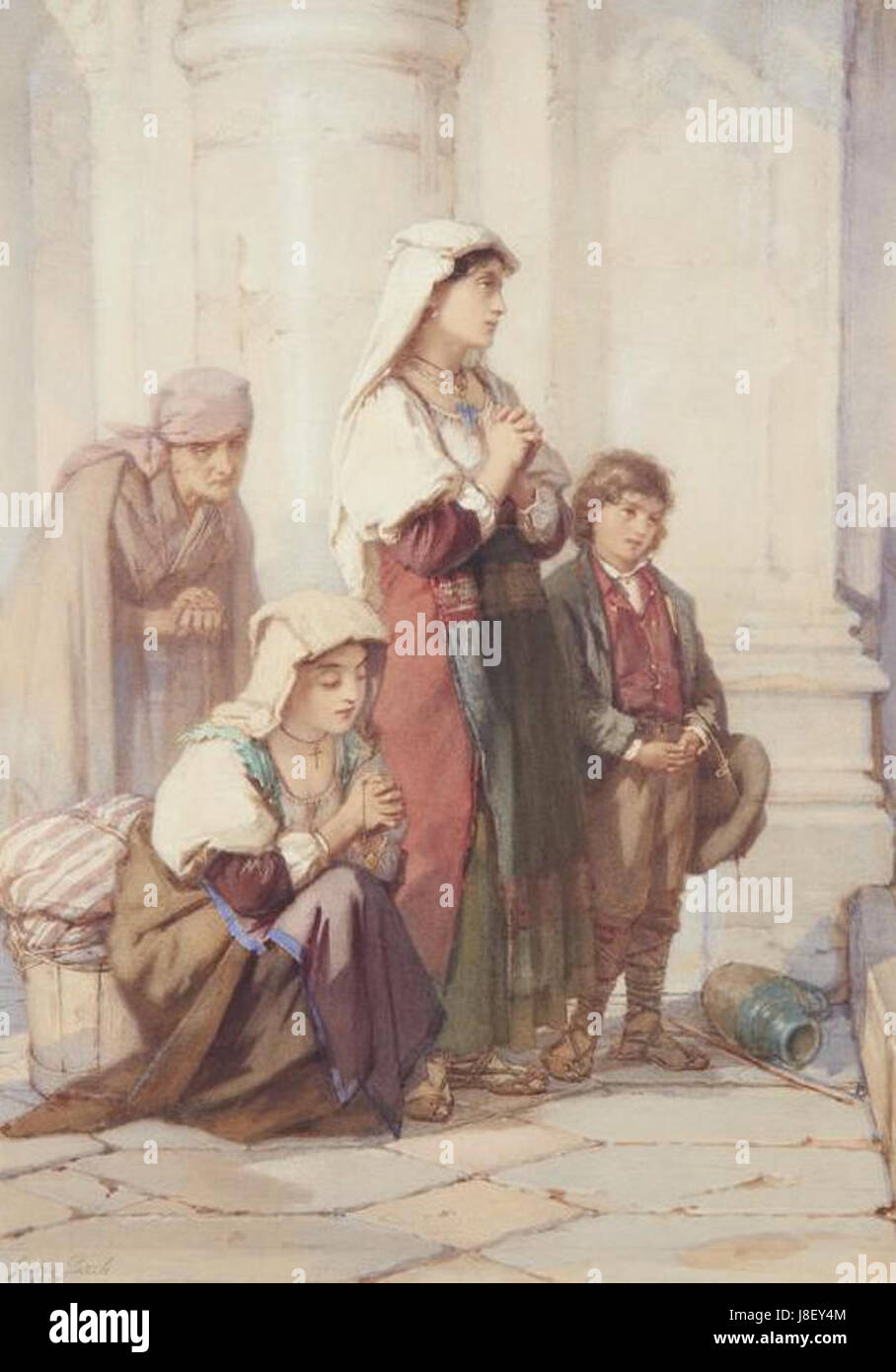 Guido Bach's painting, 'At Prayer,' created in 1867, portrays an ...