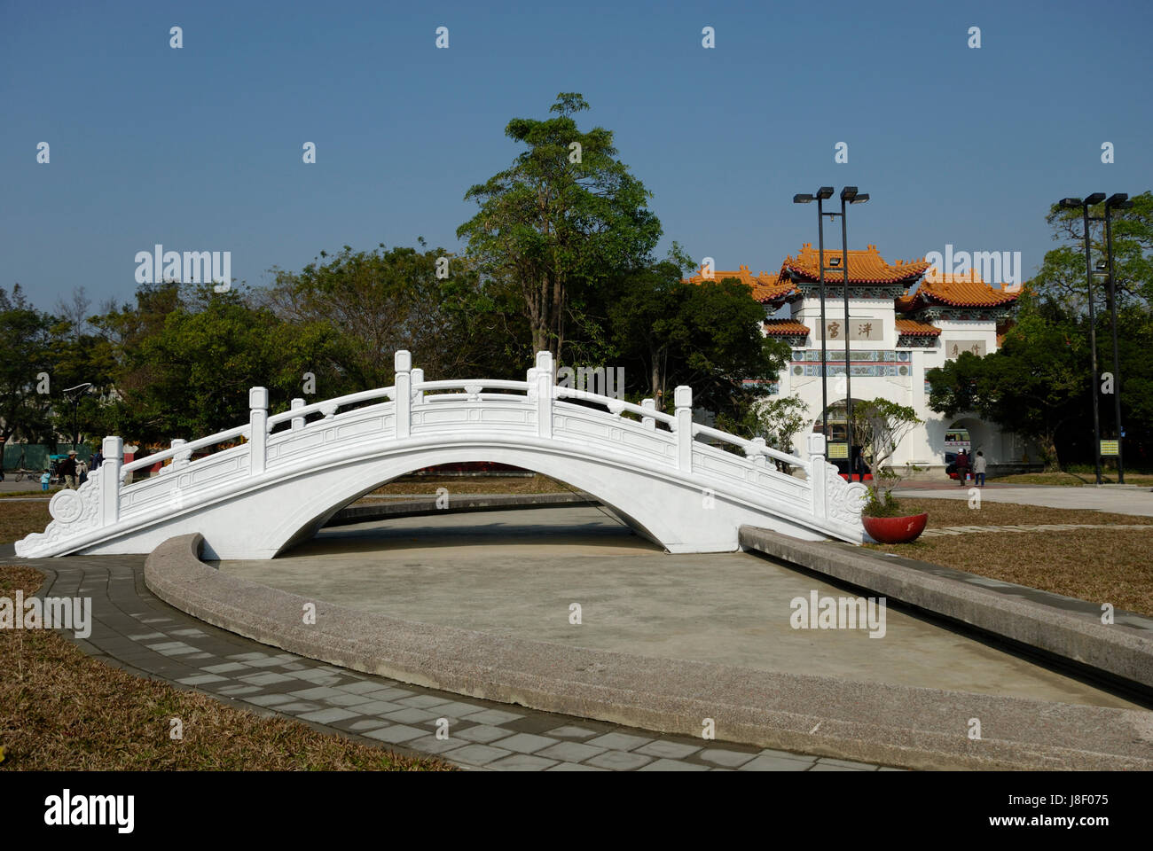 bridge, chinese, taiwan, blue, temple, tree, trees, asia, bridge, shine ...