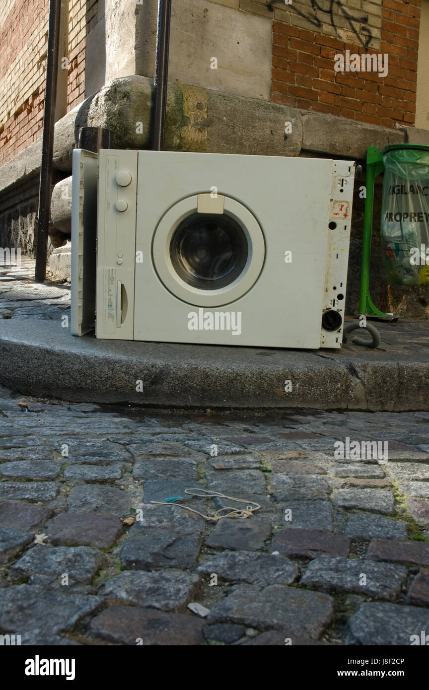 broken, ecology, washing machine, cobblestone, curve, dustbin, rubbish ...